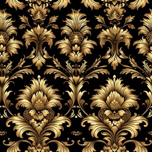 20 Digital Black and Gold Damask Patterns, Seamless Background, Instant ...