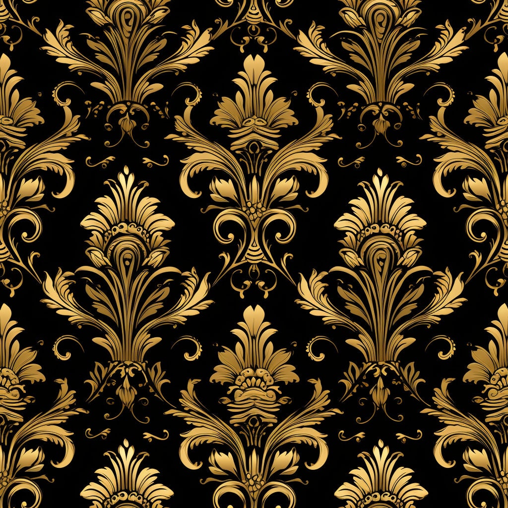 20 Digital Black and Gold Damask Patterns, Seamless Background, Instant ...