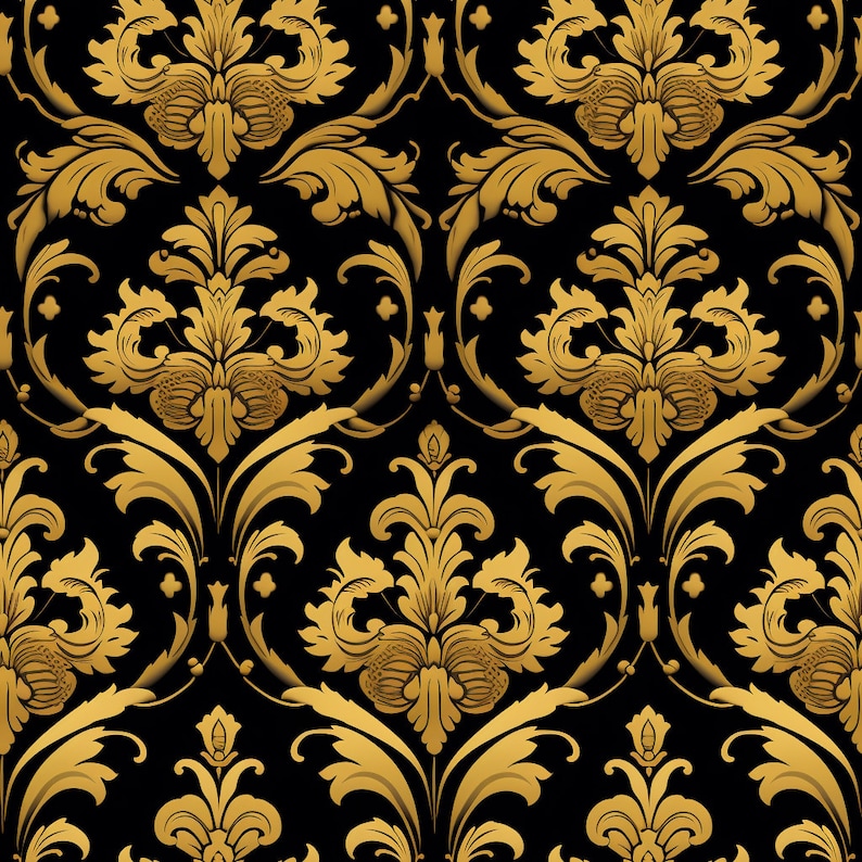 20 Digital Black and Gold Damask Patterns, Seamless Background, Instant ...