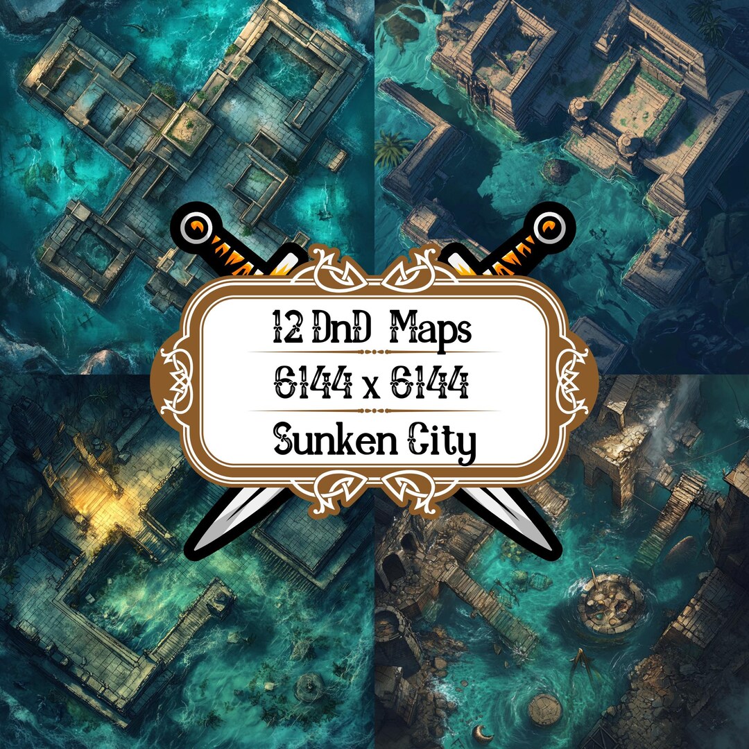 Sunken City D&D Map Set, 12 Underwater RPG Maps (PNG) - Etsy