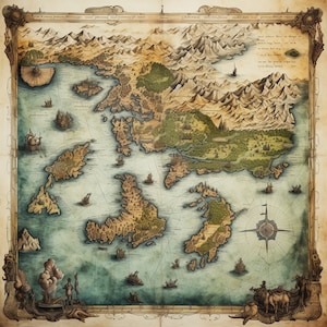 Vintage Fantasy World Map Print: Antique Style Game Room Decor (digital ...