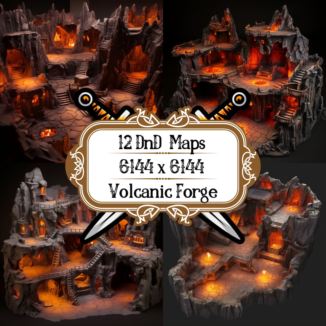 12 Dungeons and Dragons Map Set, Volcanic Forge, DND Dungeon Maps, Game ...