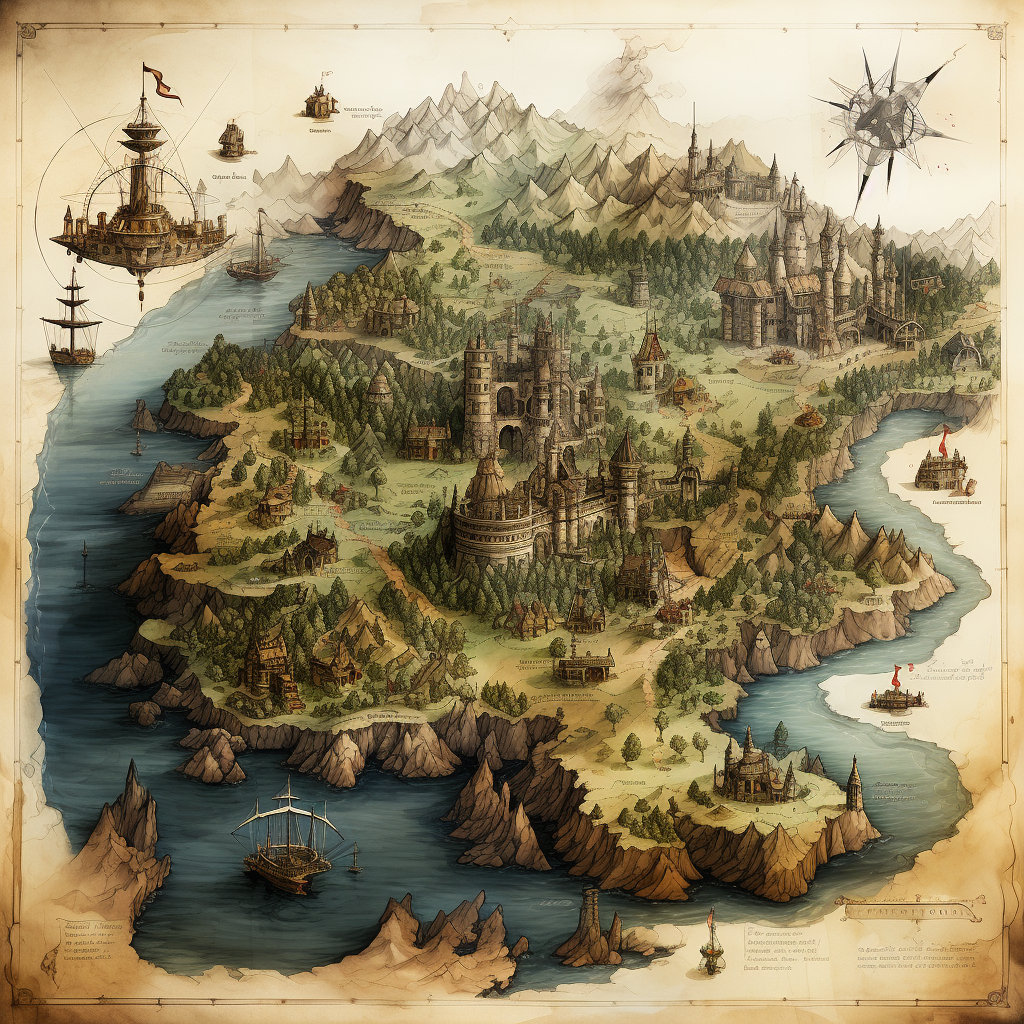Vintage Fantasy World Map Print: Antique Style Game Room Decor (digital ...