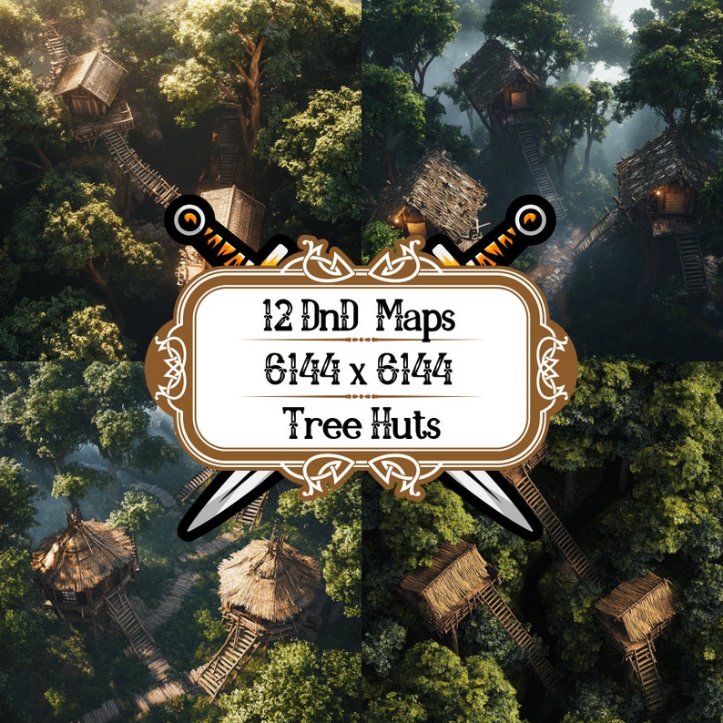 12 Tree Huts PNG, Dungeons and Dragons Map Set, Roll20, VTT, Foundry ...