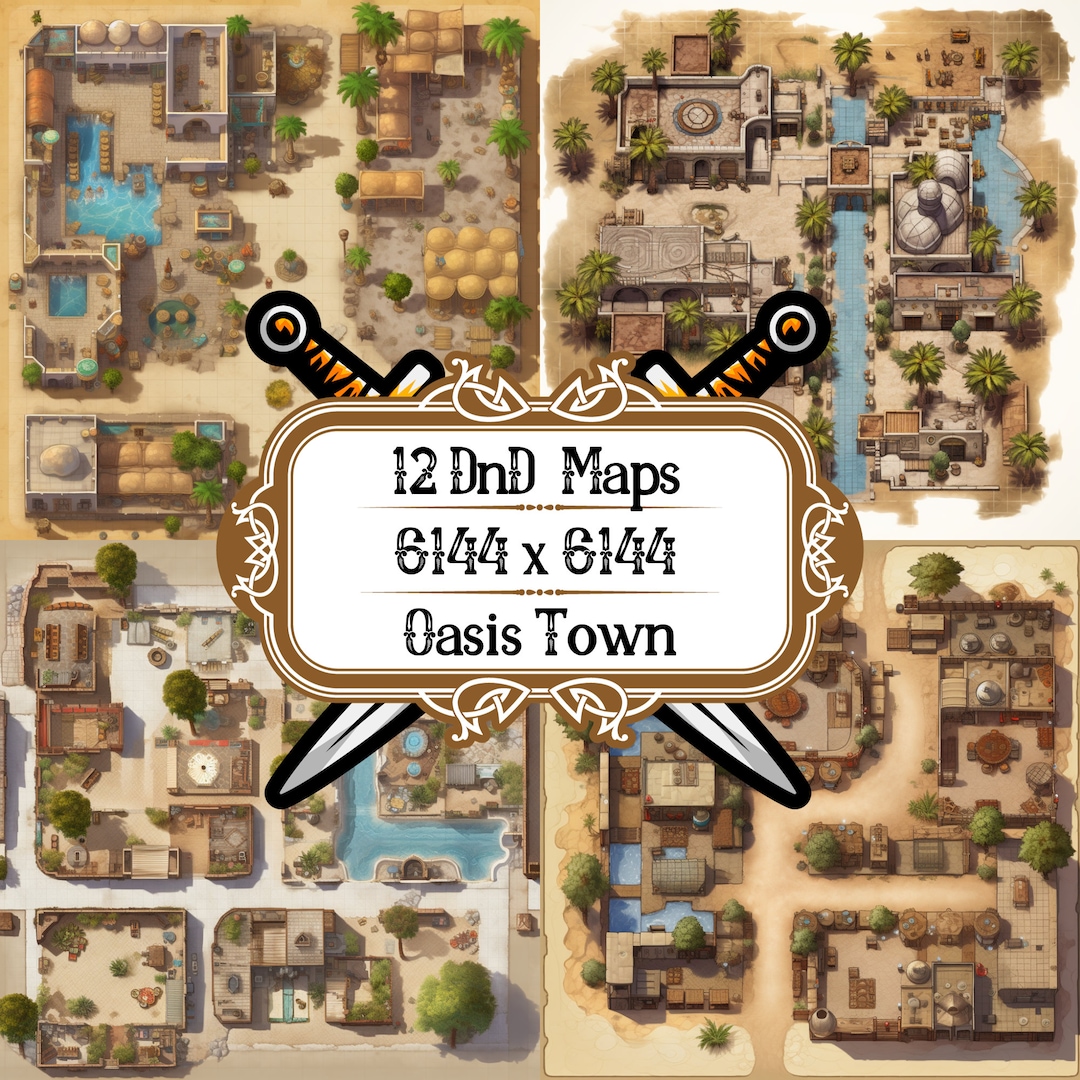 12 Dungeons and Dragons Map Set, Oasis Town, DND Dungeon Maps, Game ...