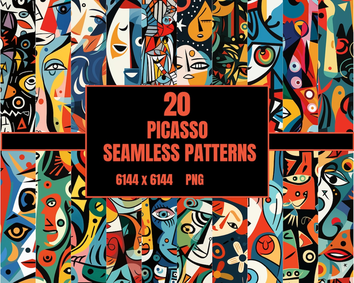 20 Picasso Style Seamless Patterns: Abstract PNG Digital Paper (digital ...