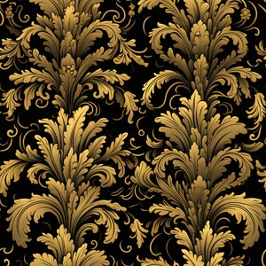 20 Digital Black and Gold Damask Patterns, Seamless Background, Instant ...