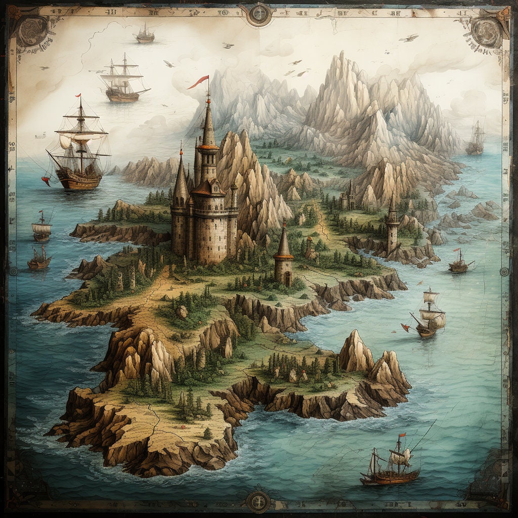 20 Vintage Style Fantasy Map, Antique World Map Print, Old World Wall ...