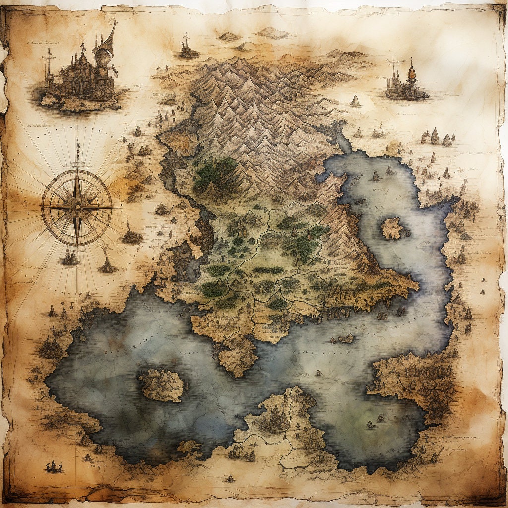 20 Vintage Style Fantasy Map, Antique World Map Print, Old World Wall ...