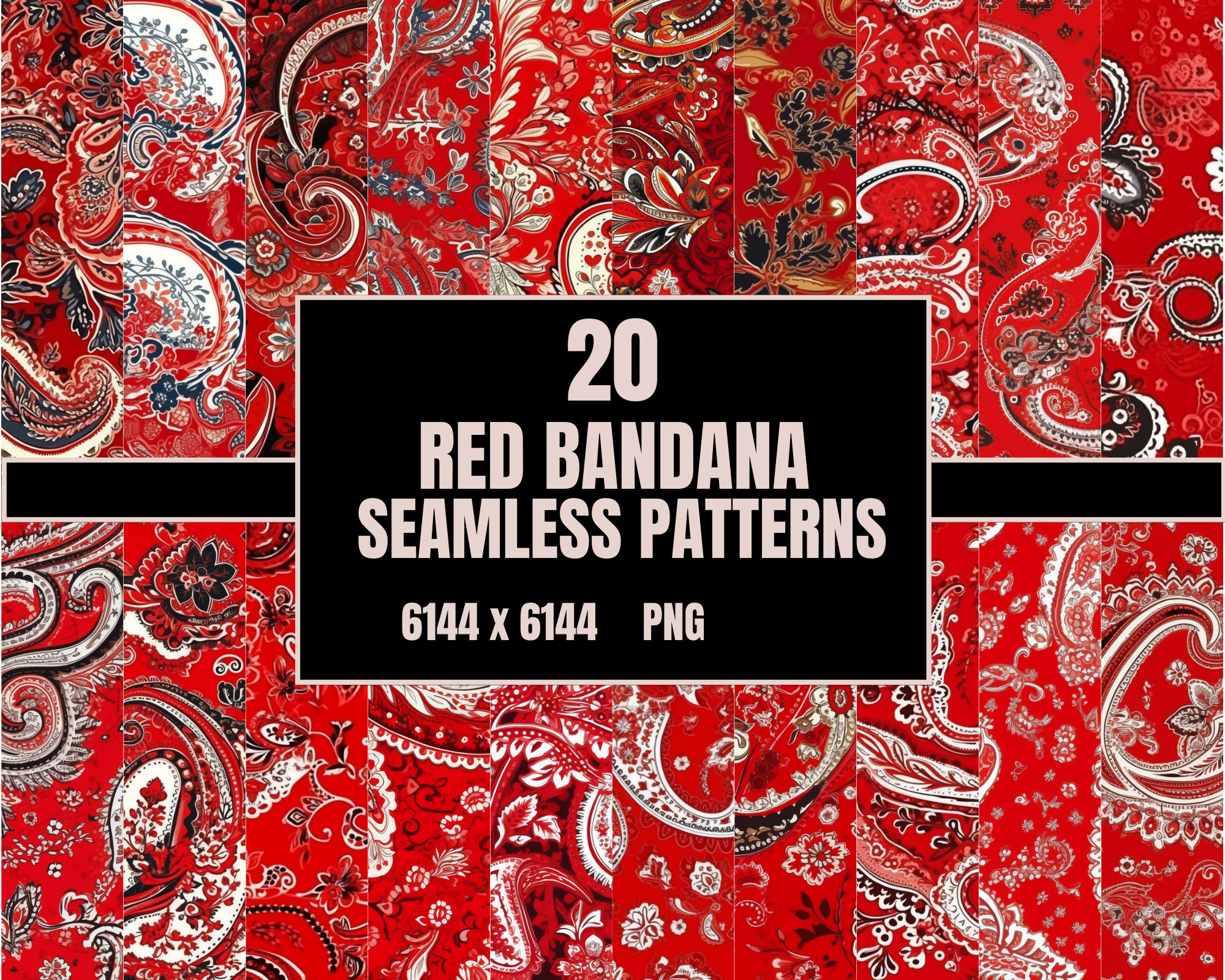 20 Red Bandana Paisley Seamless Patterns PNG - Digital Paper - Digital ...