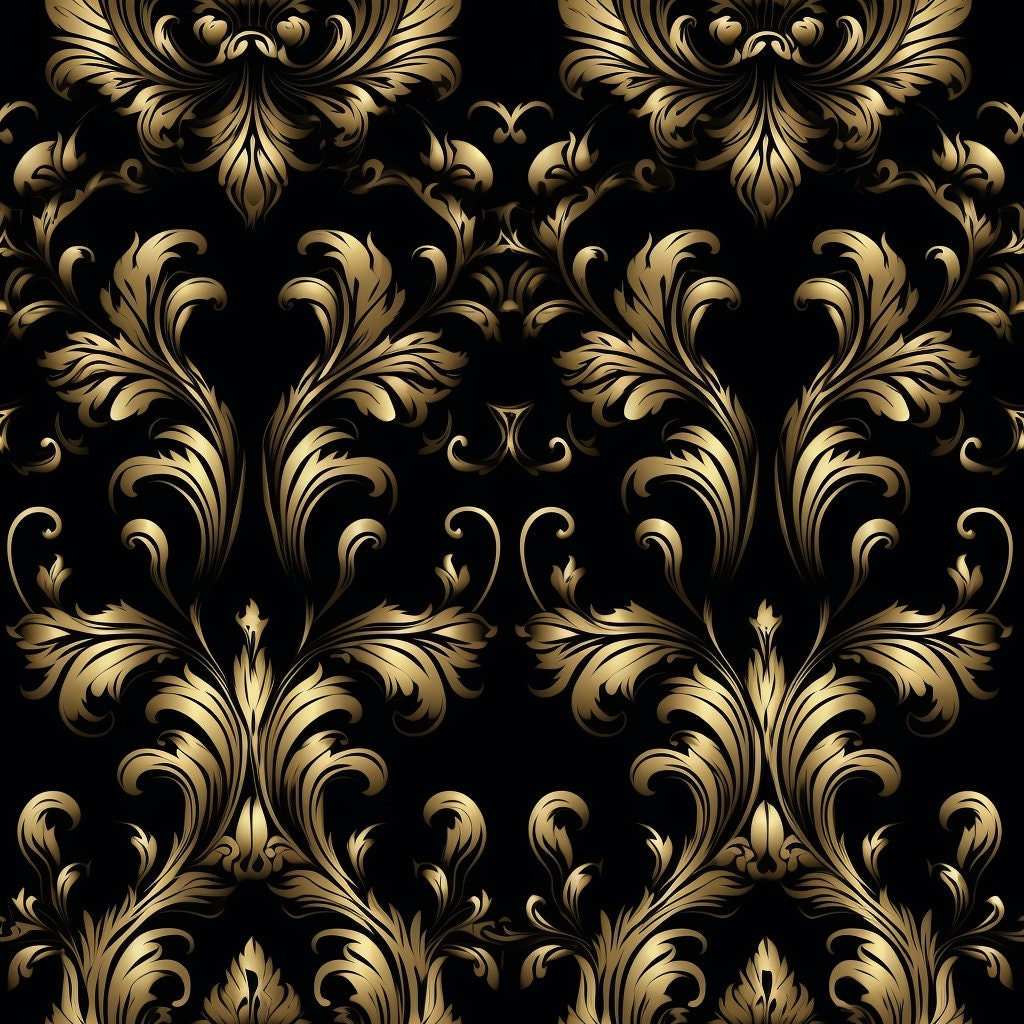 20 Digital Black and Gold Damask Patterns, Seamless Background, Instant ...