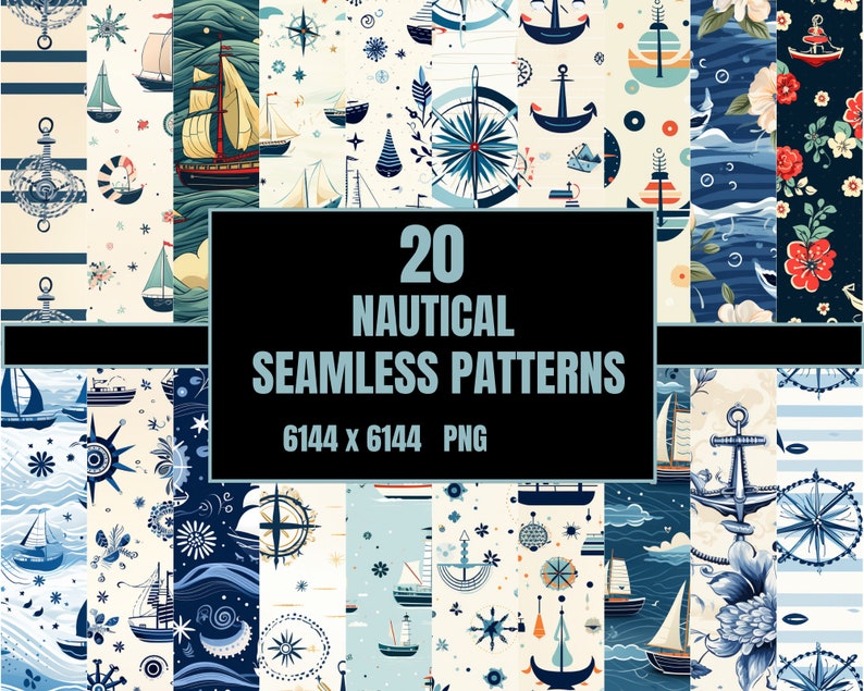 20 Nautical Texture Seamless Pattern, Digital PNG, Graphic Design ...