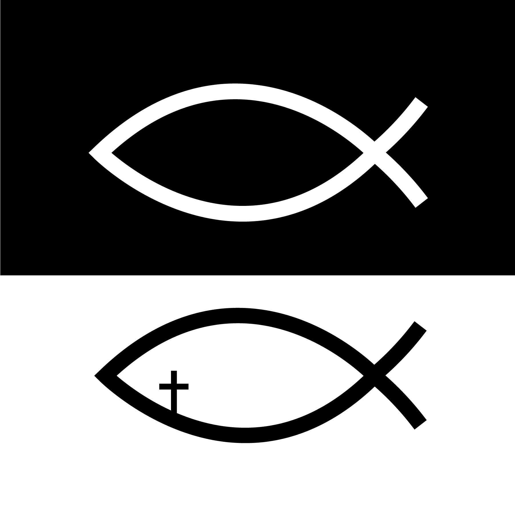 Black & White Christian Fish SVG, Outlined Fish With Cross, Jesus ...