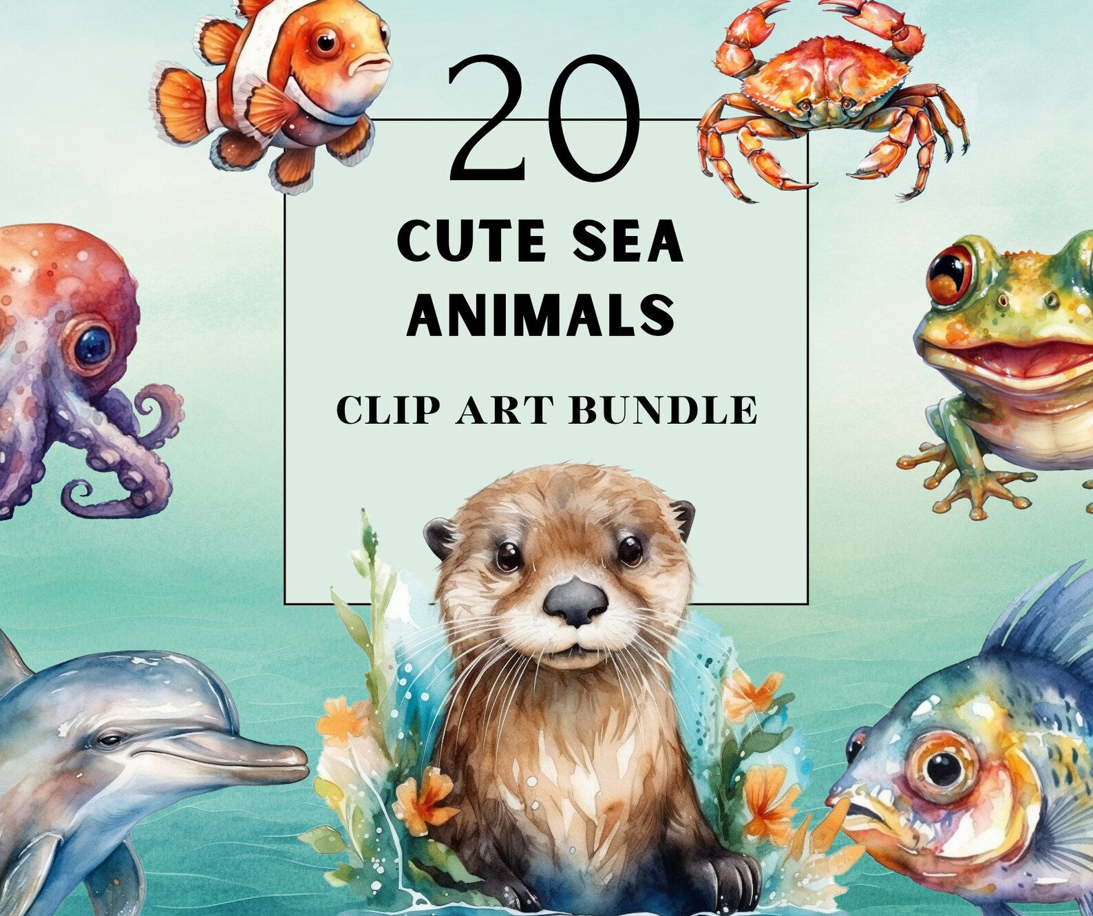 Cute Sea Animals Clipart, Watercolor Fish Under the Sea Clip Art ...