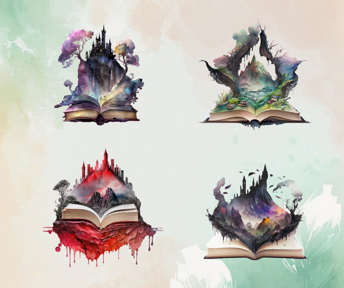 22 PNG Watercolor Fantasy Books Clipart With Transparent Backgrounds ...