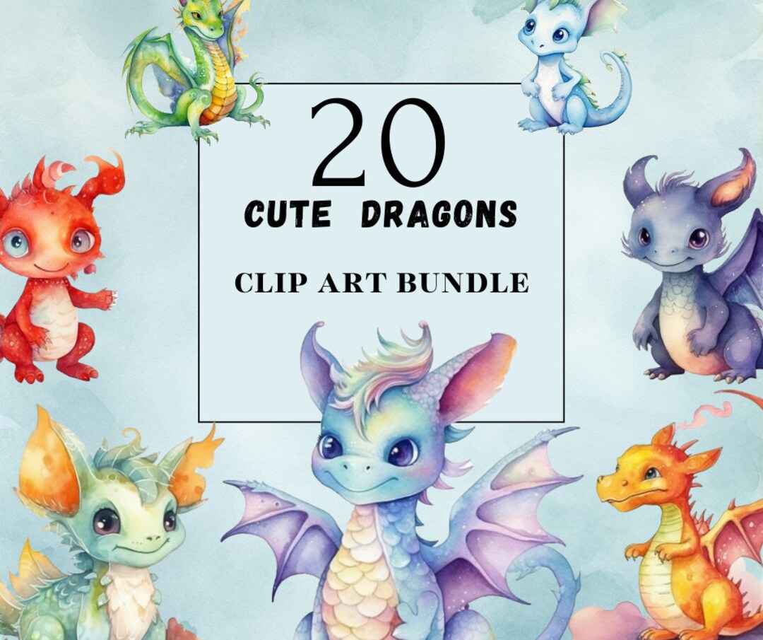 20 Watercolor Colorful Cute Fantasy Dragon Clipart on Transparent ...