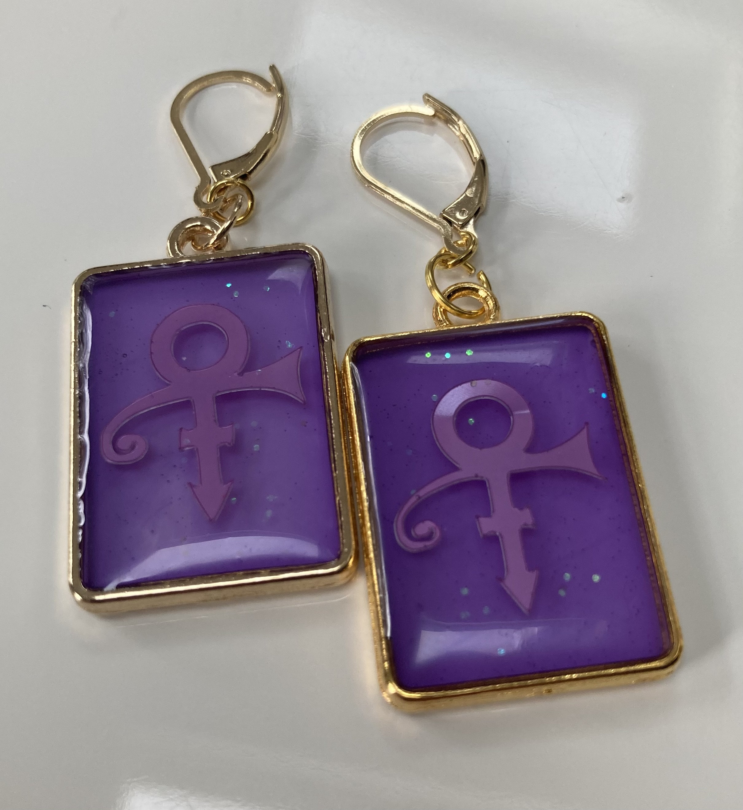 Purple & Gold Rectangle Earring Set Prince Inspired - Etsy