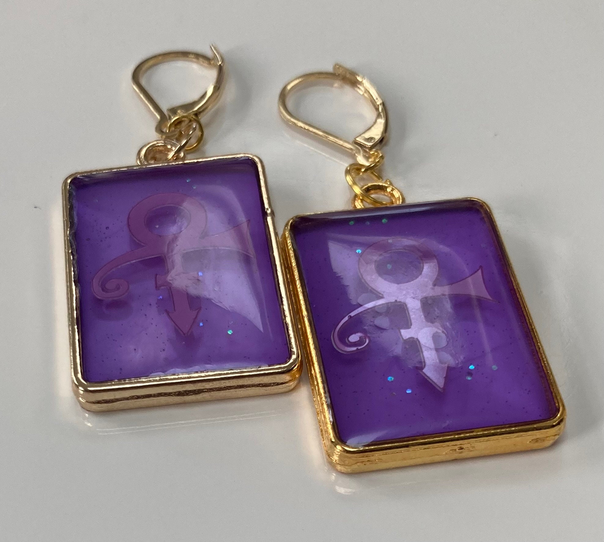 Purple & Gold Rectangle Earring Set Prince Inspired - Etsy