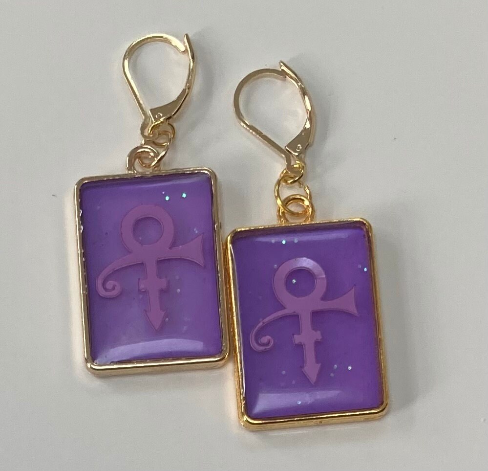 Purple & Gold Rectangle Earring Set Prince Inspired - Etsy