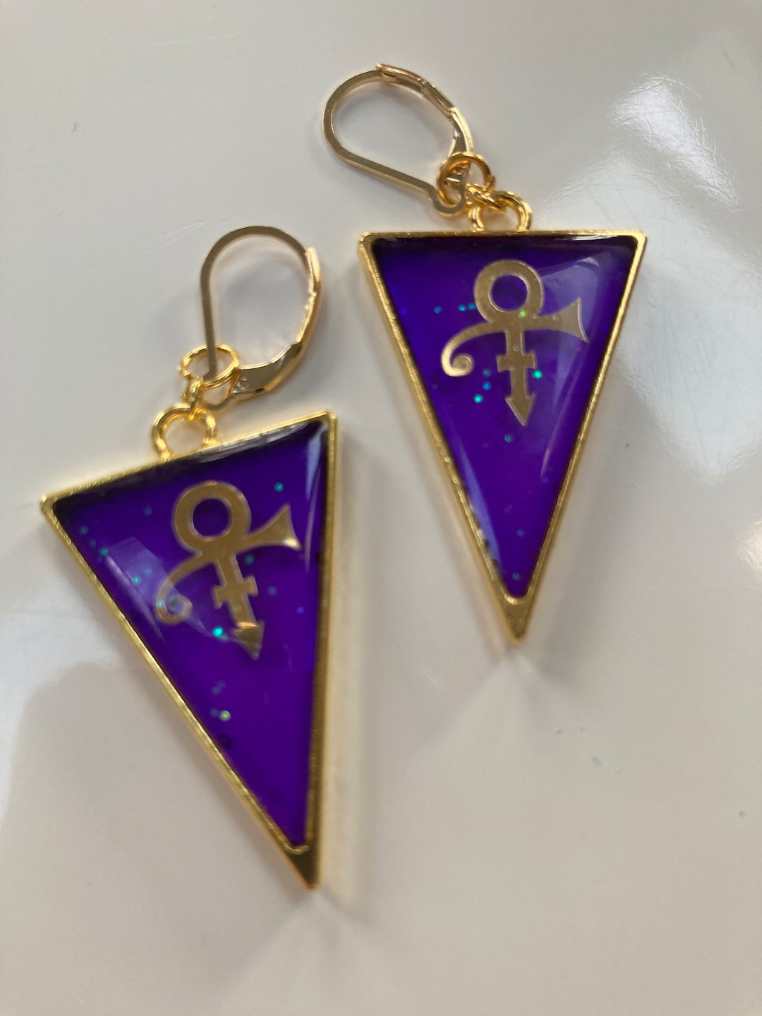Purple & Gold Triangular Earring Set, Prince Inspired - Etsy