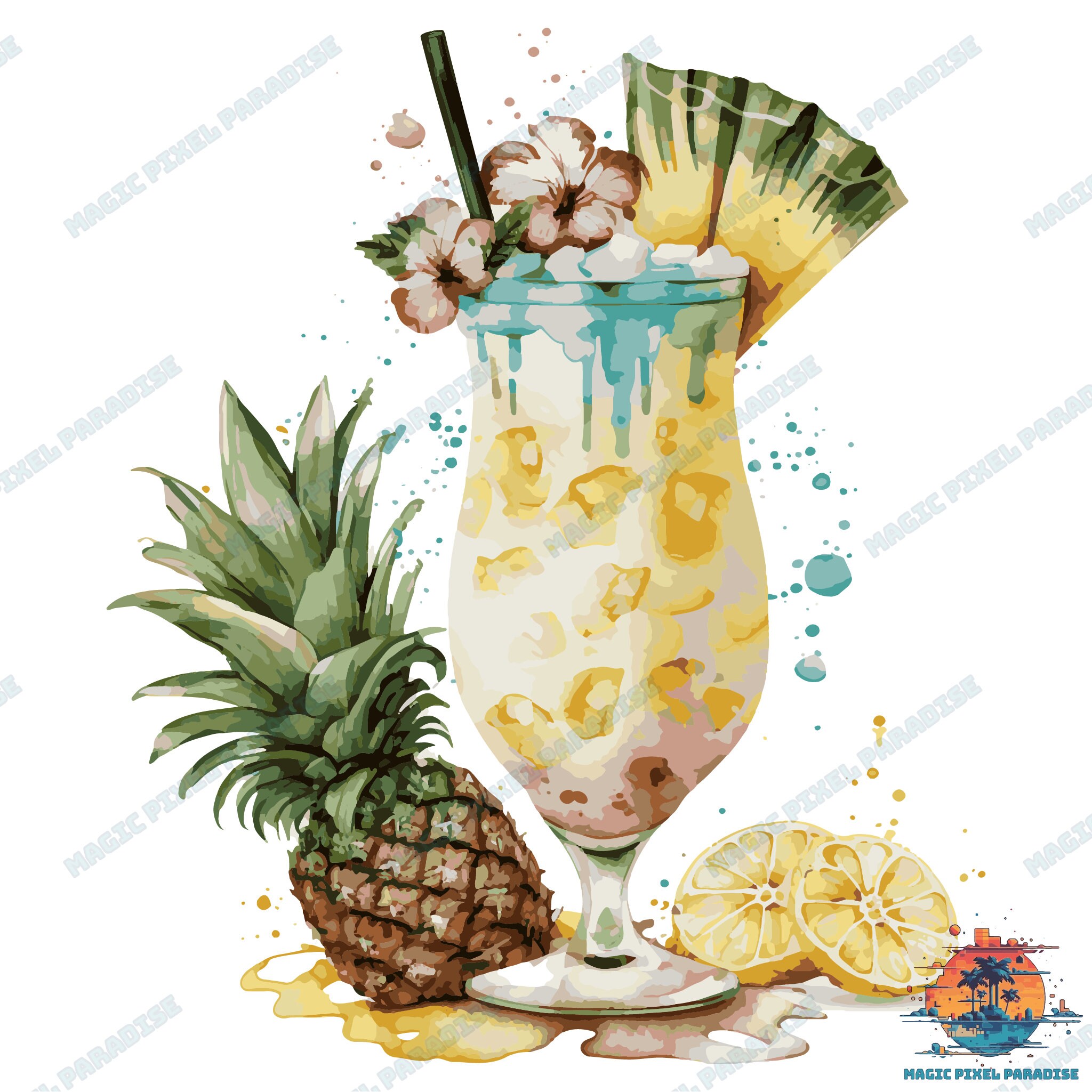 Watercolor Pina Colada Clipart Pina Colada SVG Digital PNG - Etsy