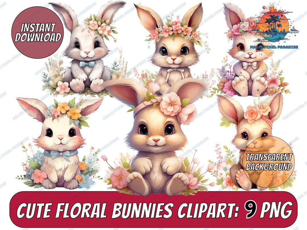Cute Floral Bunnie Clipart | Cute Bunnies | Cutebunnies Png | Bunnie ...