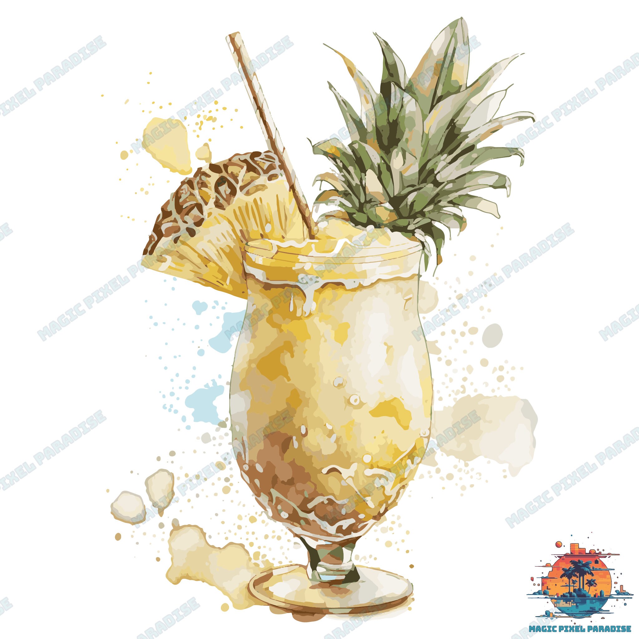 Watercolor Pina Colada Clipart Pina Colada SVG Digital PNG a Tropical ...