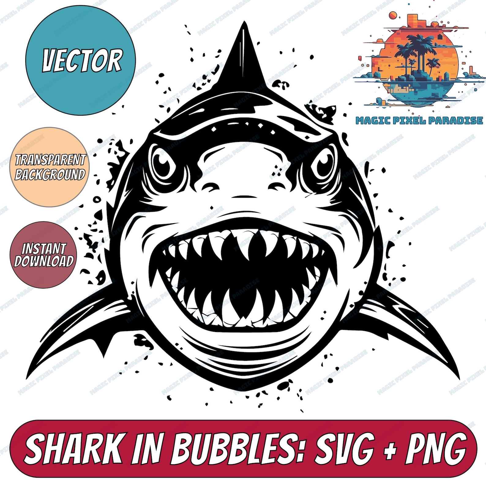 Shark in the Ocean Svg, Shark Design Svg, Shark Svg, Shark in Bubbles ...