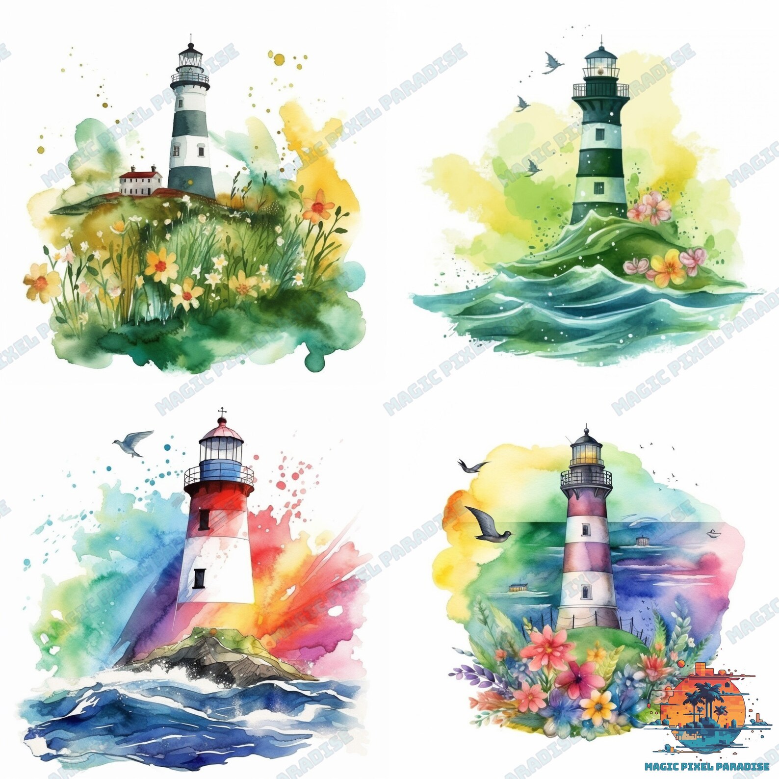 Watercolor Lighthouses Clipart - Cute Nautical Ocean Clip Art Graphics ...