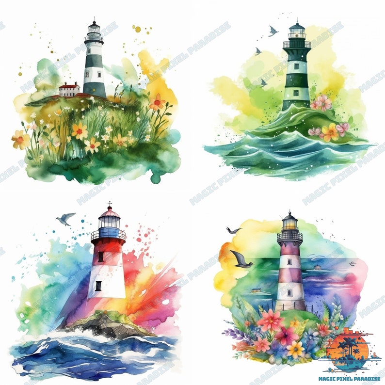 Watercolor Lighthouses Clipart - Cute Nautical Ocean Clip Art Graphics ...