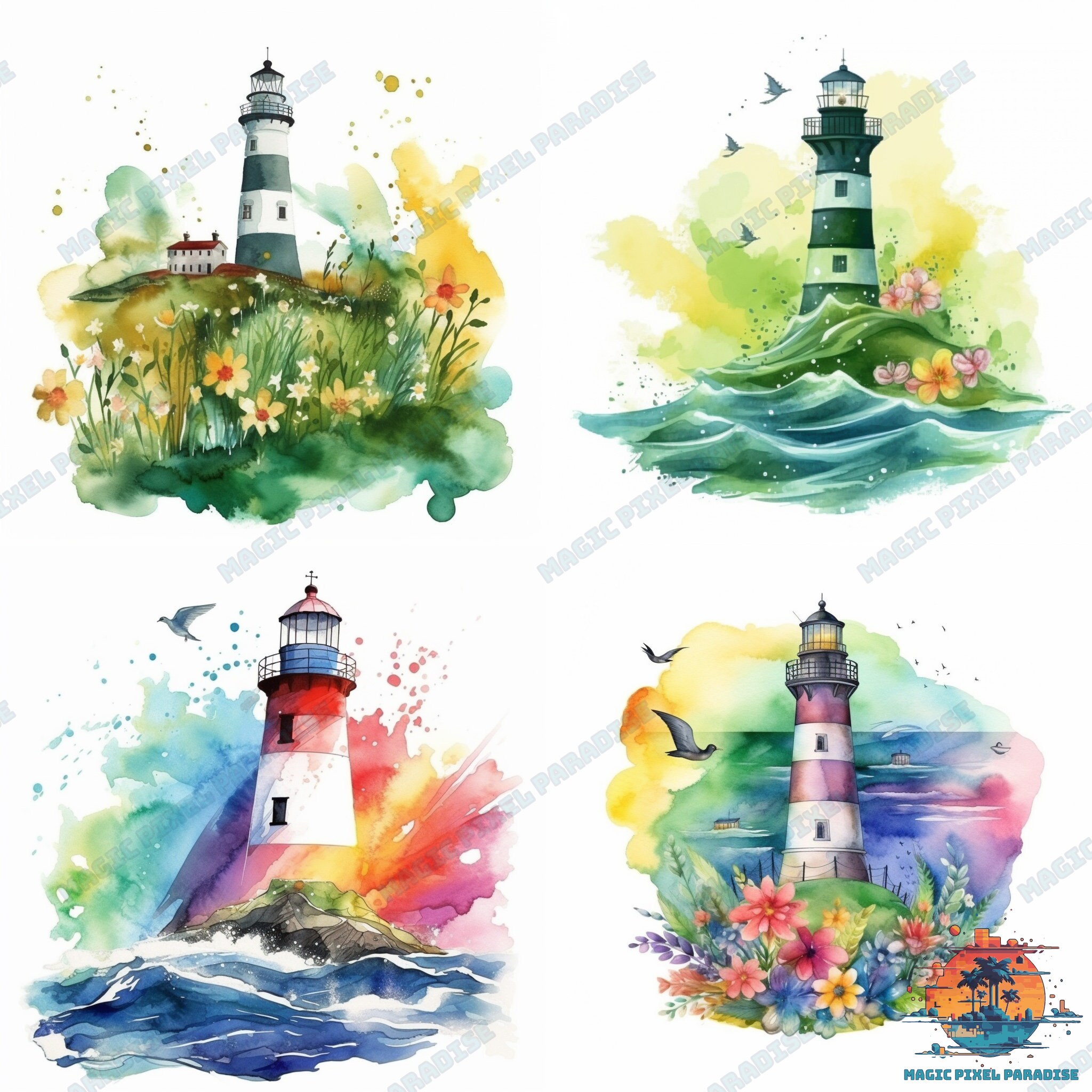 Watercolor Lighthouses Clipart - Cute Nautical Ocean Clip Art Graphics ...