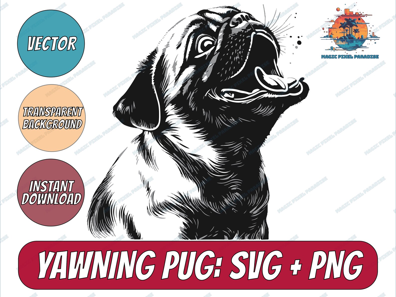 Pug Yawning Svg | Pug Clipart | Dog Svg | Peeking Dog Svg | Png ...
