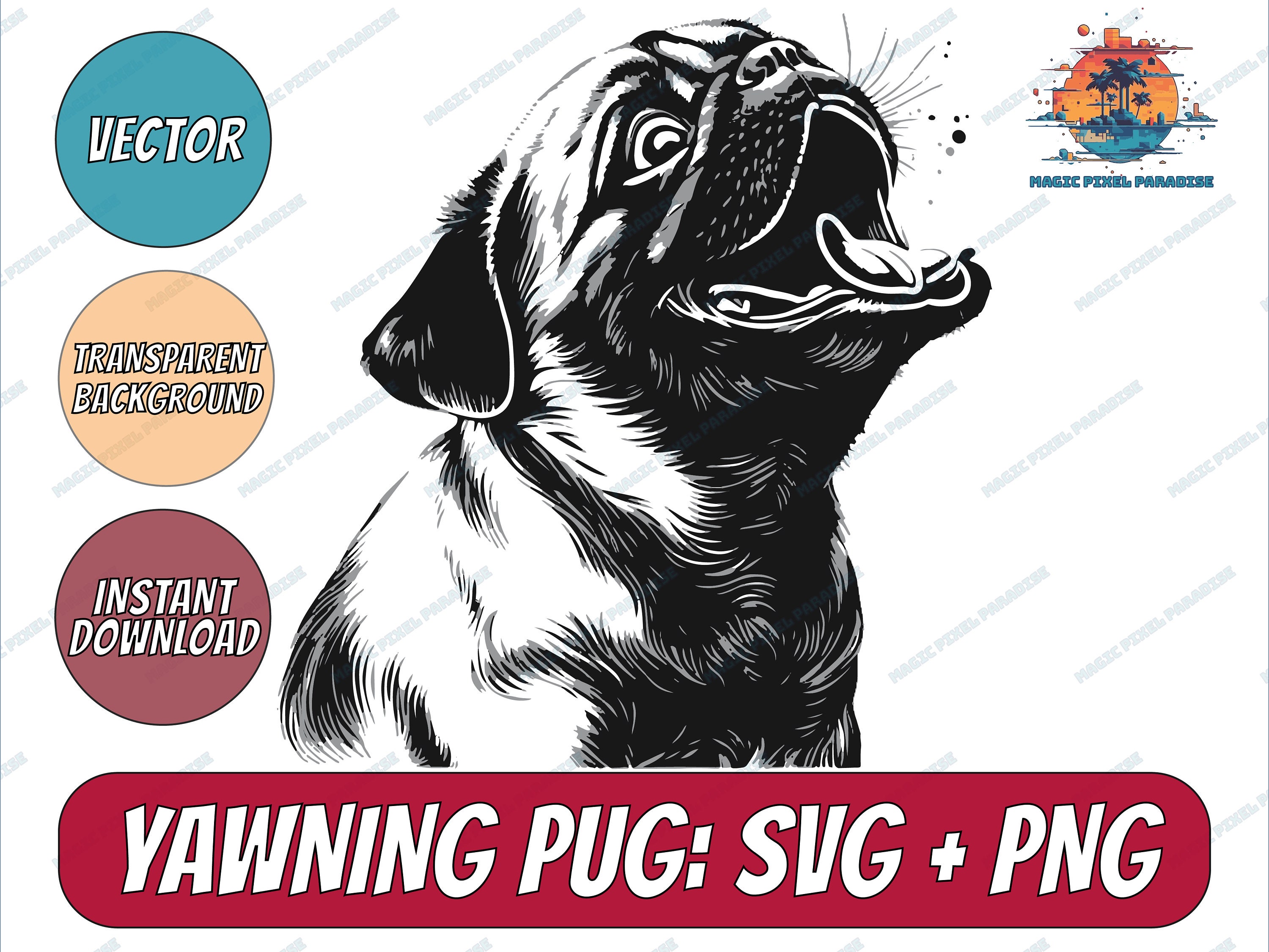 Pug Yawning Svg | Pug Clipart | Dog Svg | Peeking Dog Svg | Png ...