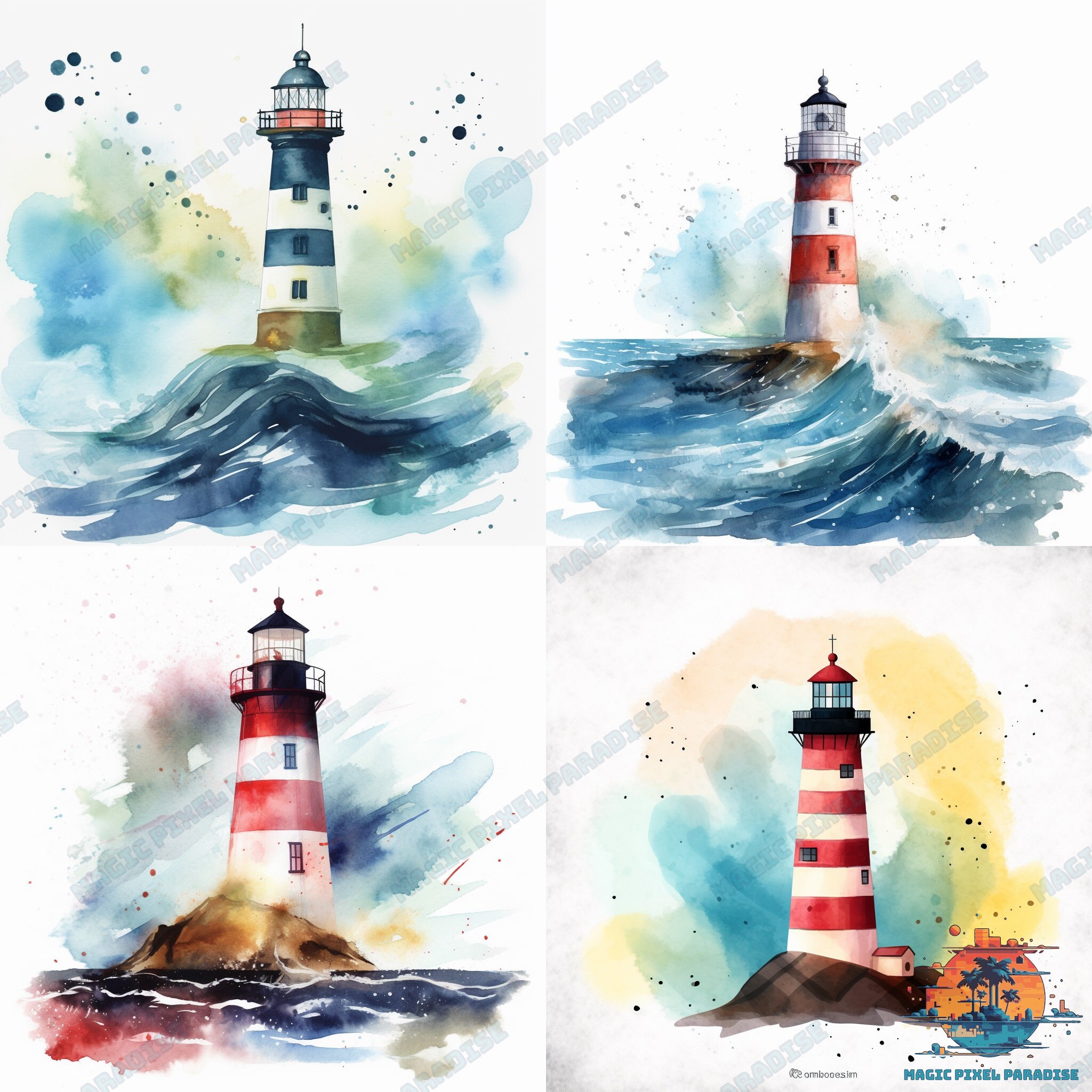 Watercolor Lighthouses Clipart - Cute Nautical Ocean Clip Art Graphics ...