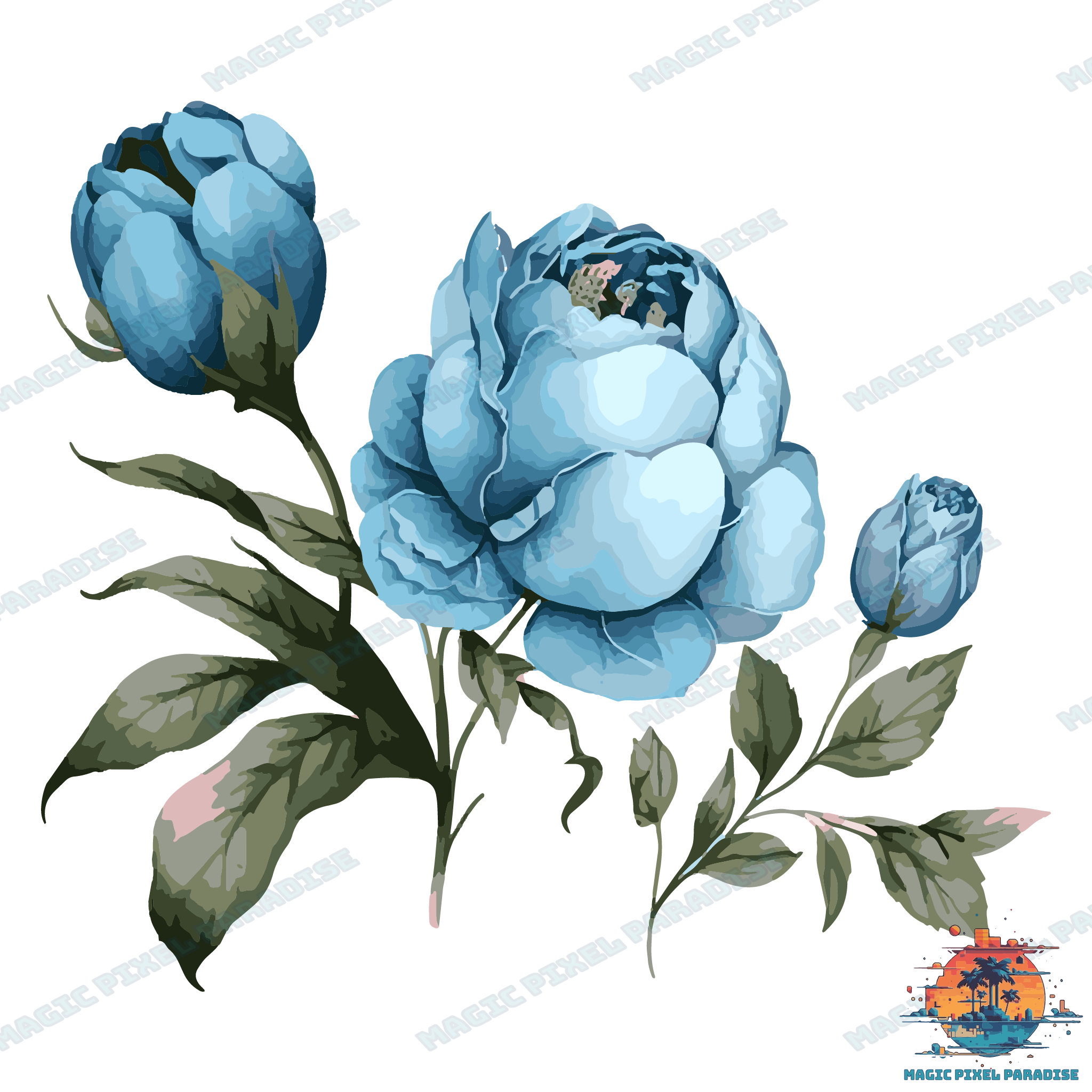 Watercolor Blue Peony Clipart Peonies in SVG and PNG - Etsy