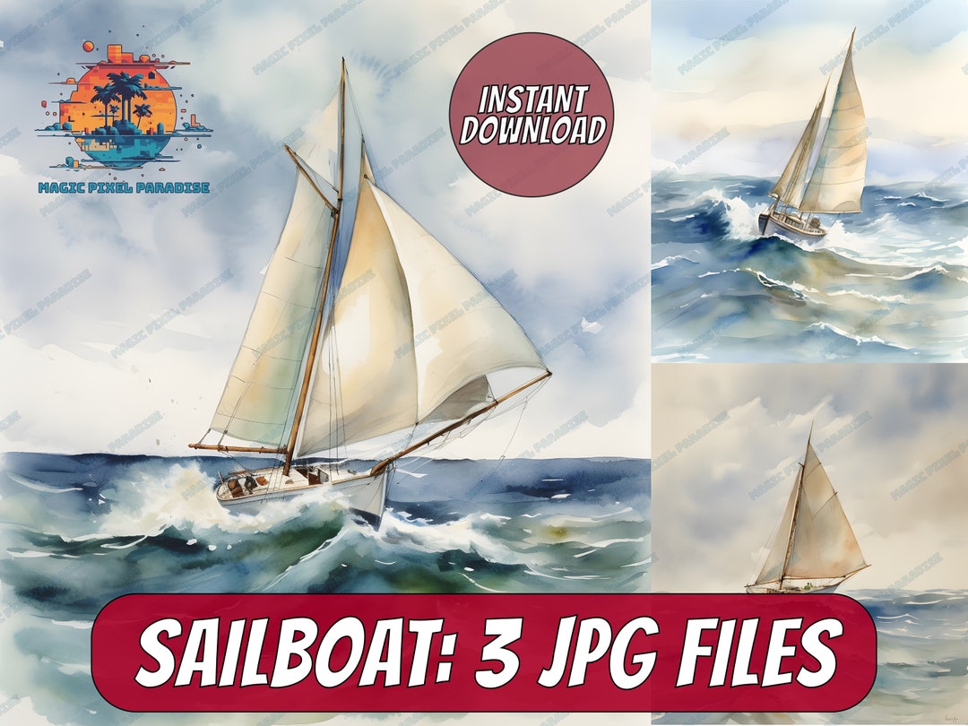3 Watercolor Sailboat, Sailboat Clipart, Summer Vacation, Traveling ...