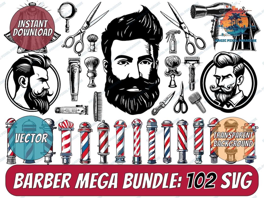 Barber Mega Bundle SVG | Barber Designs Clipart | Hairstylist SVG ...