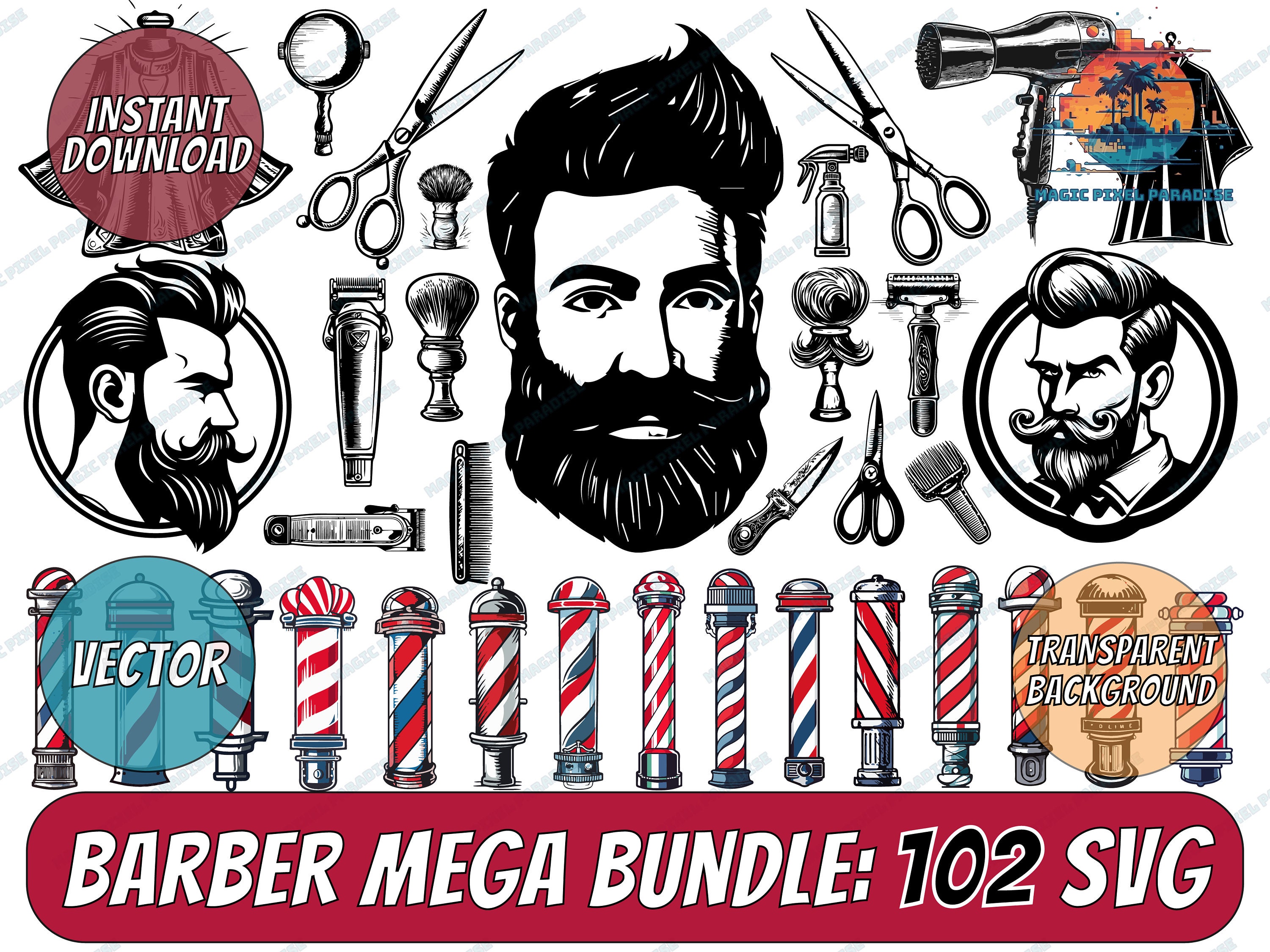Barber Mega Bundle SVG | Barber Designs Clipart | Hairstylist SVG ...