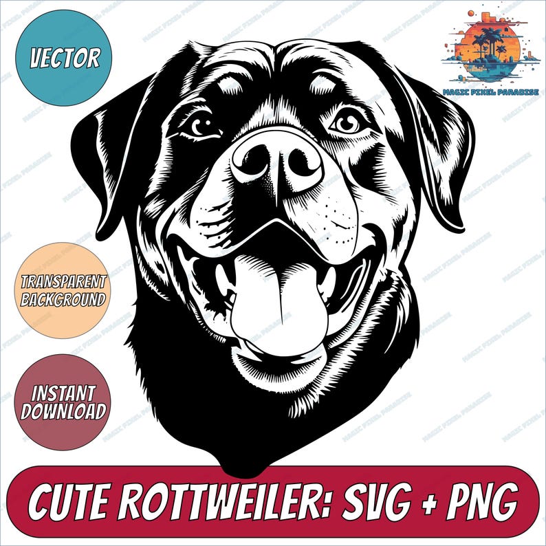 Cute Rottweiler Dog Svg | Png | Instant Download for Print Cut File ...