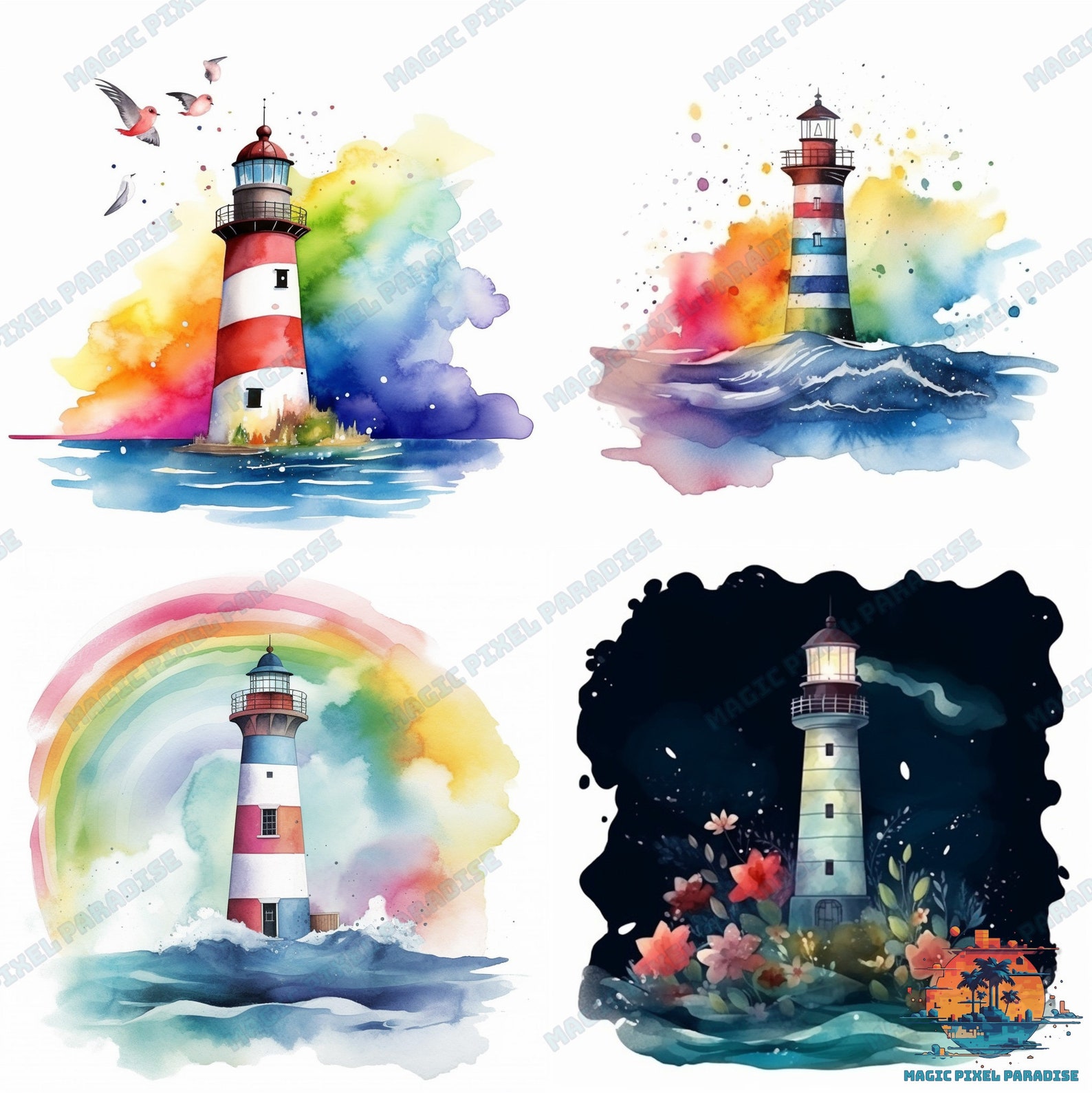 Watercolor Lighthouses Clipart - Cute Nautical Ocean Clip Art Graphics ...