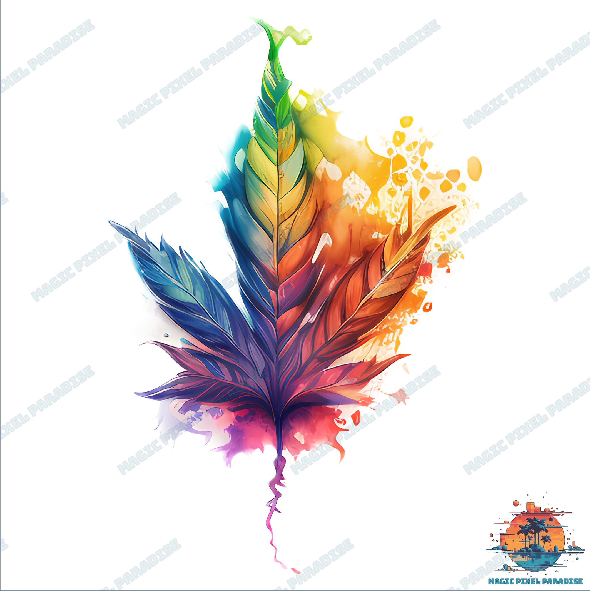 Weed Leaf Watercolor Png, Rainbow Colors, Bundle of 9 Marihuana Leaves ...