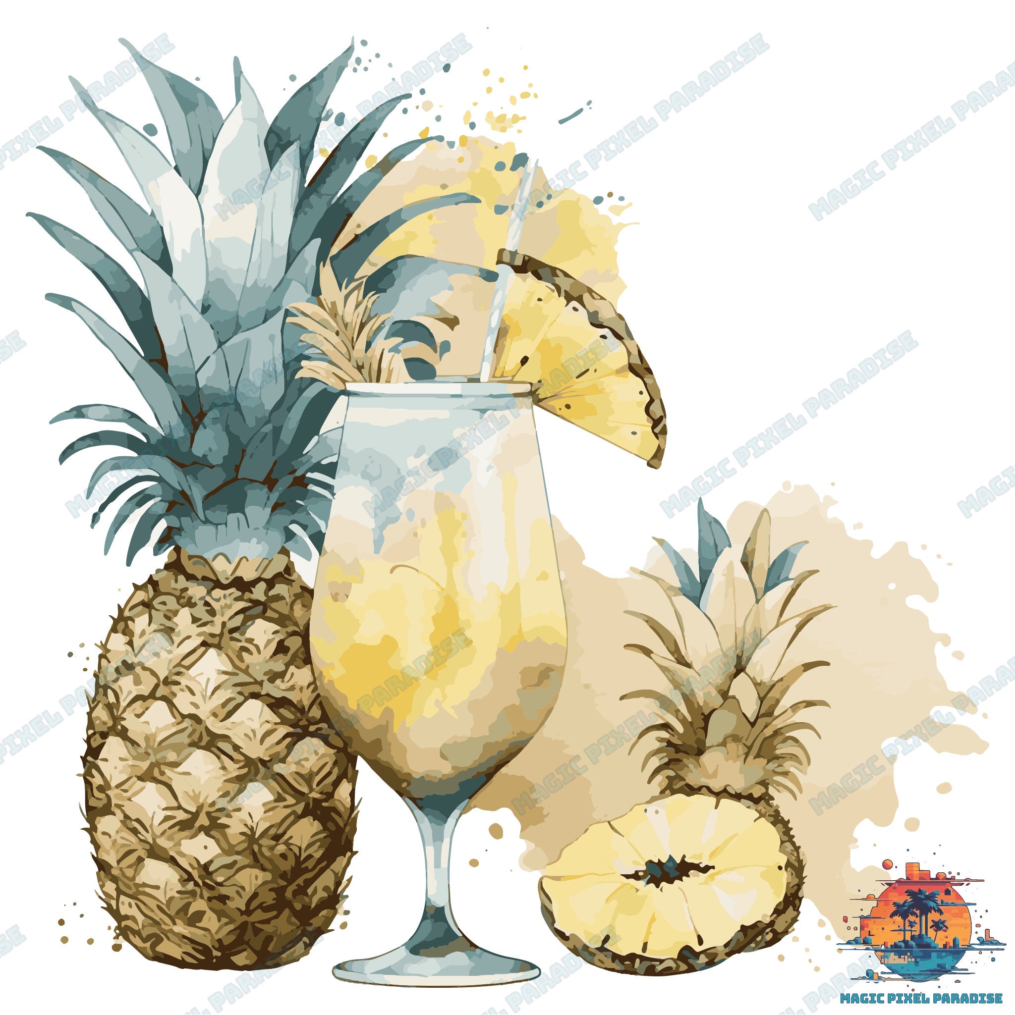 Watercolor Pina Colada Clipart Pina Colada SVG Digital PNG - Etsy