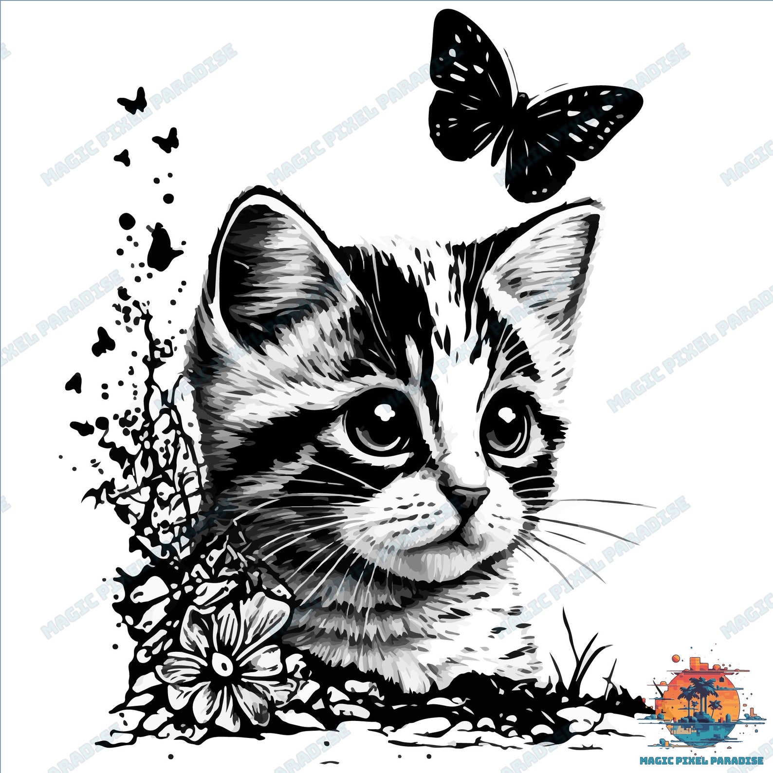 Cute Cat SVG Curious Kitten Clipart Cat Svg Cat With Butterfly Svg ...