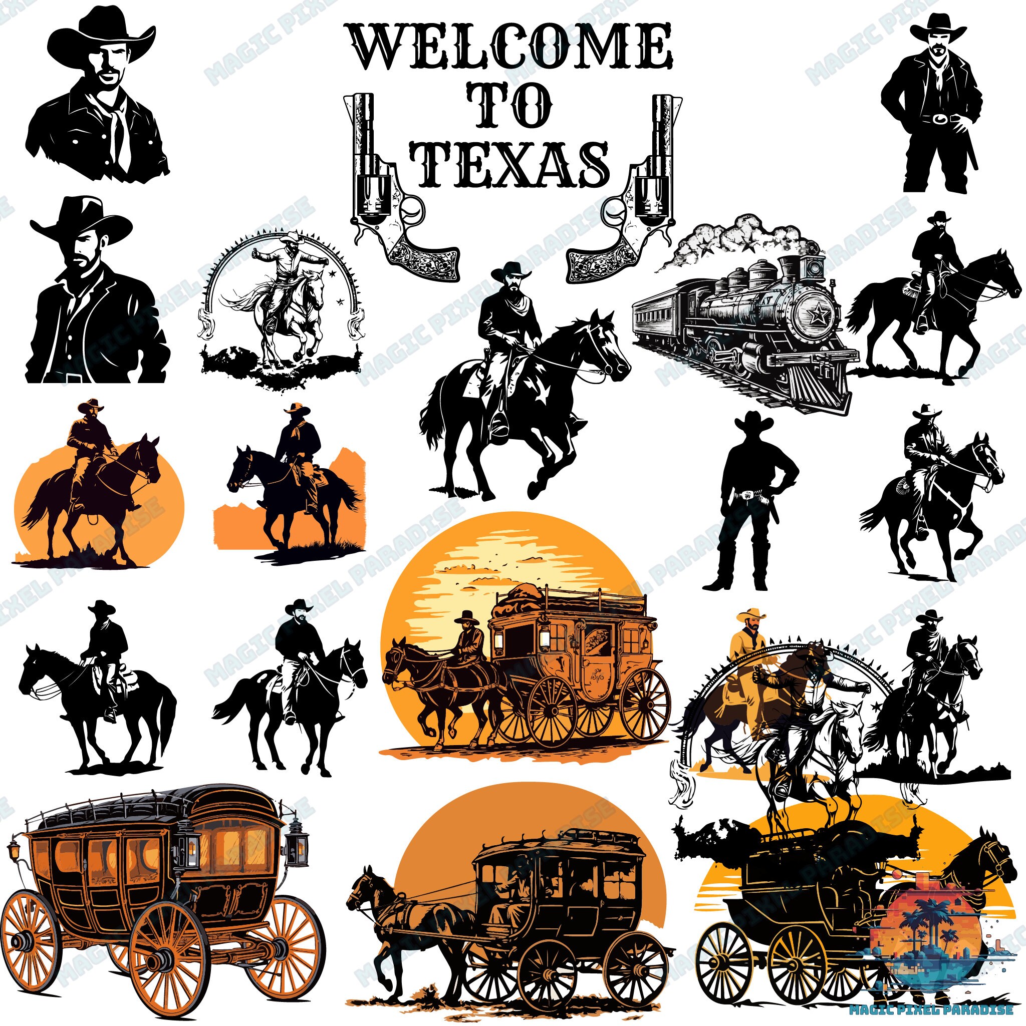 Texas SVG Mega Bundle, Hand Drawn Vector Silhouette, 120 Texas Outline ...
