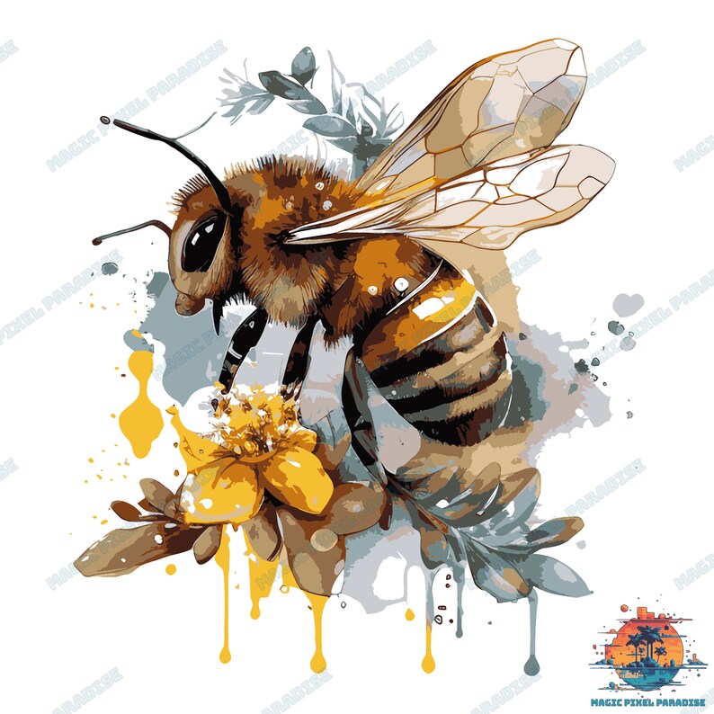 Watercolor Honey Bee SVG and PNG Summer Bees SVG, Spring Garden Bee ...