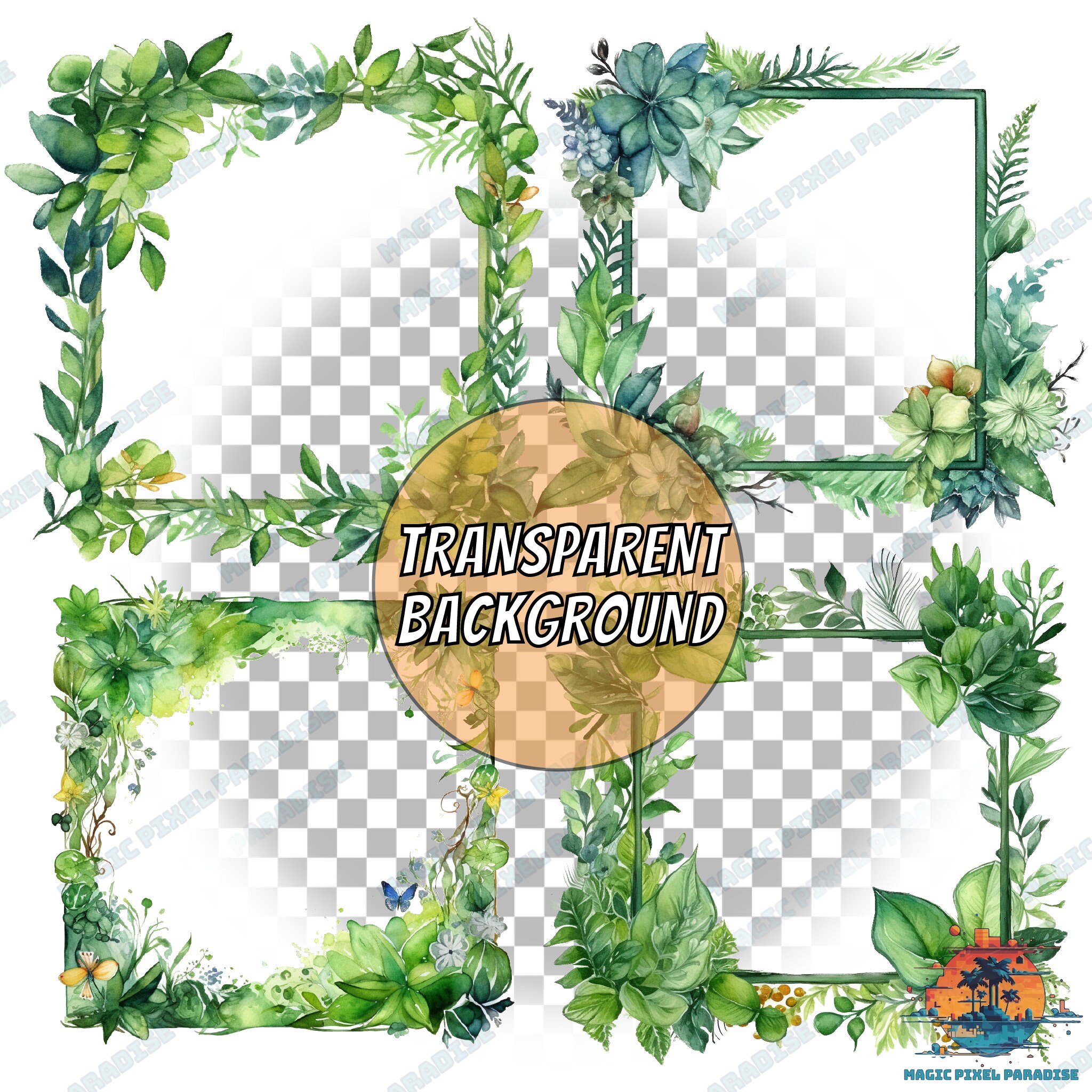Watercolor Greens Frames Borders | 40 Digital Greens Frame Clipart PNG ...