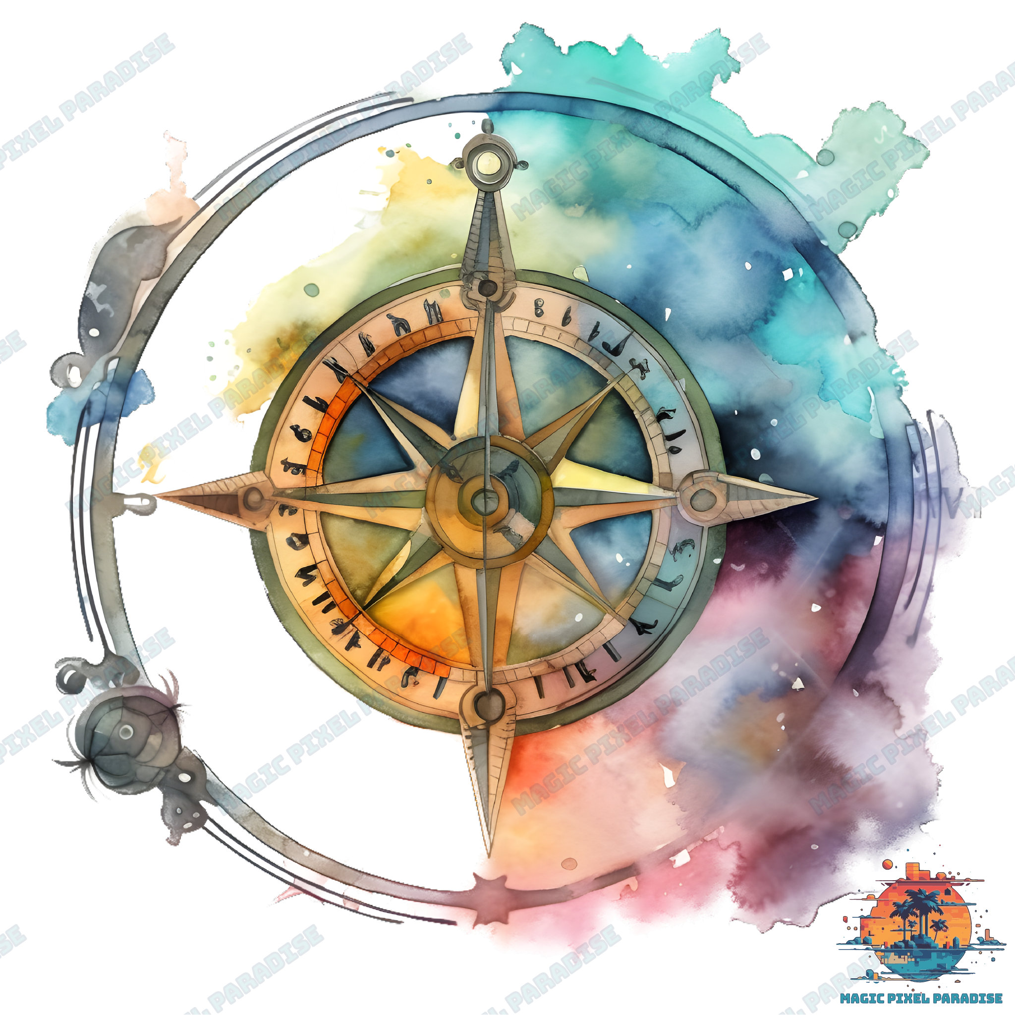Watercolor Astrolabe Clipart | Fantasy Magic Celestial Watercolor | PNG Format | Instant ...