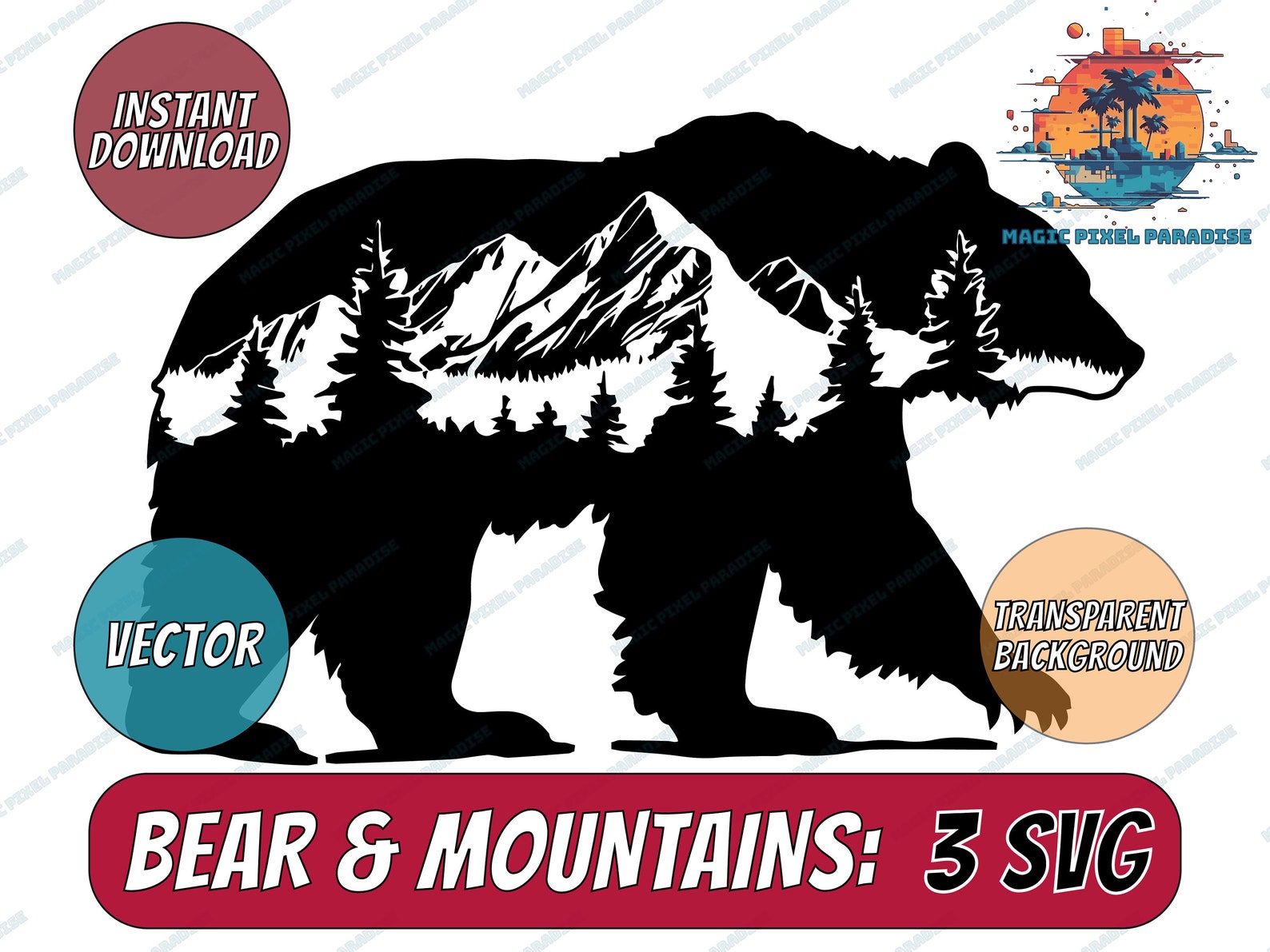 Mountain Bear Silhouette SVG, Bear Mountain Svg, Mountain Scenery Svg ...