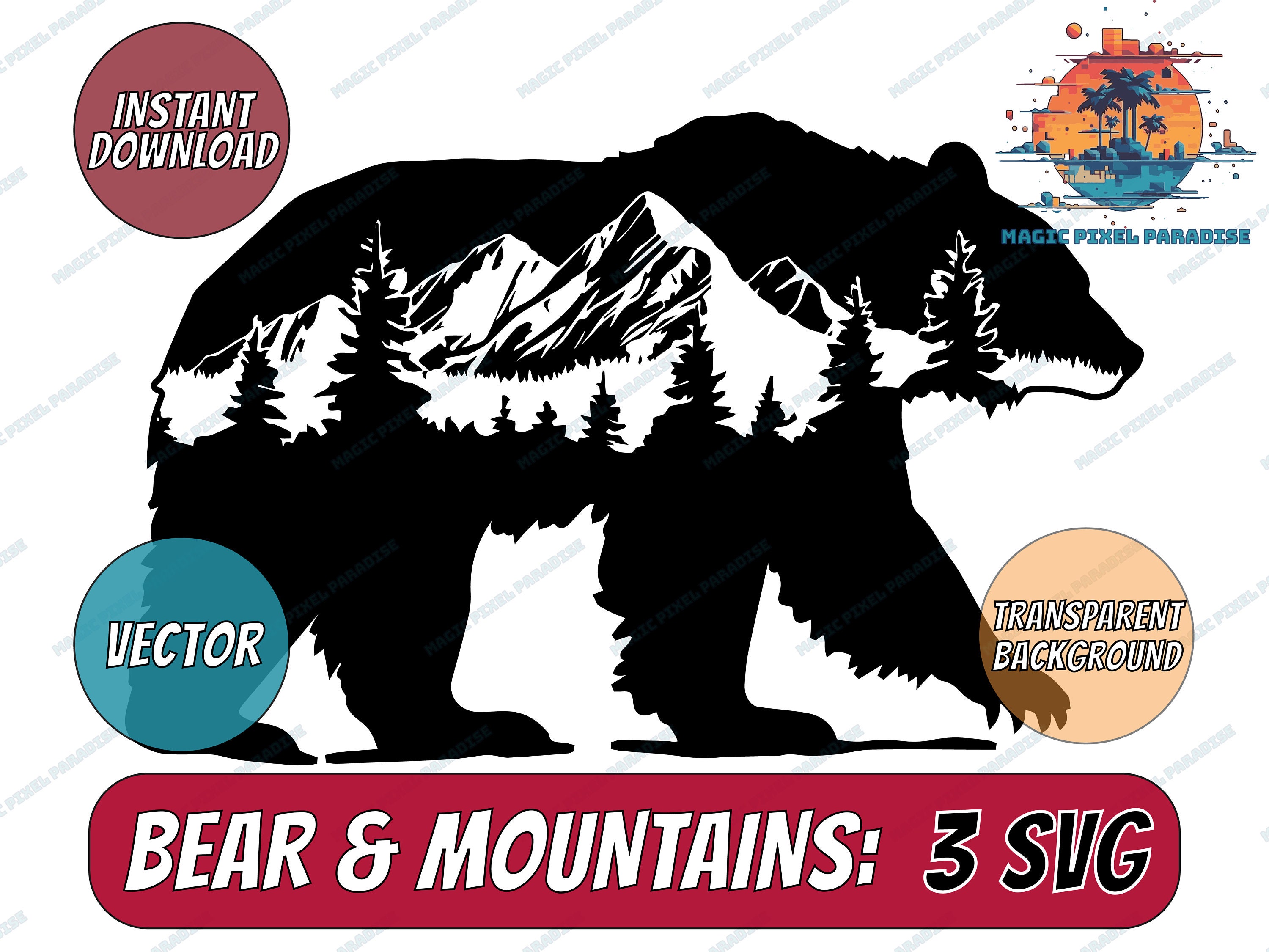 Mountain Bear Silhouette SVG, Bear Mountain Svg, Mountain Scenery Svg ...