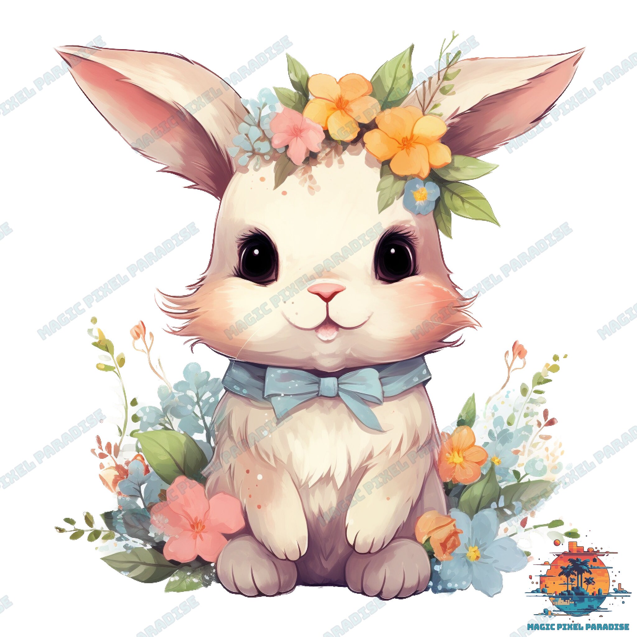 Cute Floral Bunnie Clipart | Cute Bunnies | Cutebunnies Png | Bunnie ...